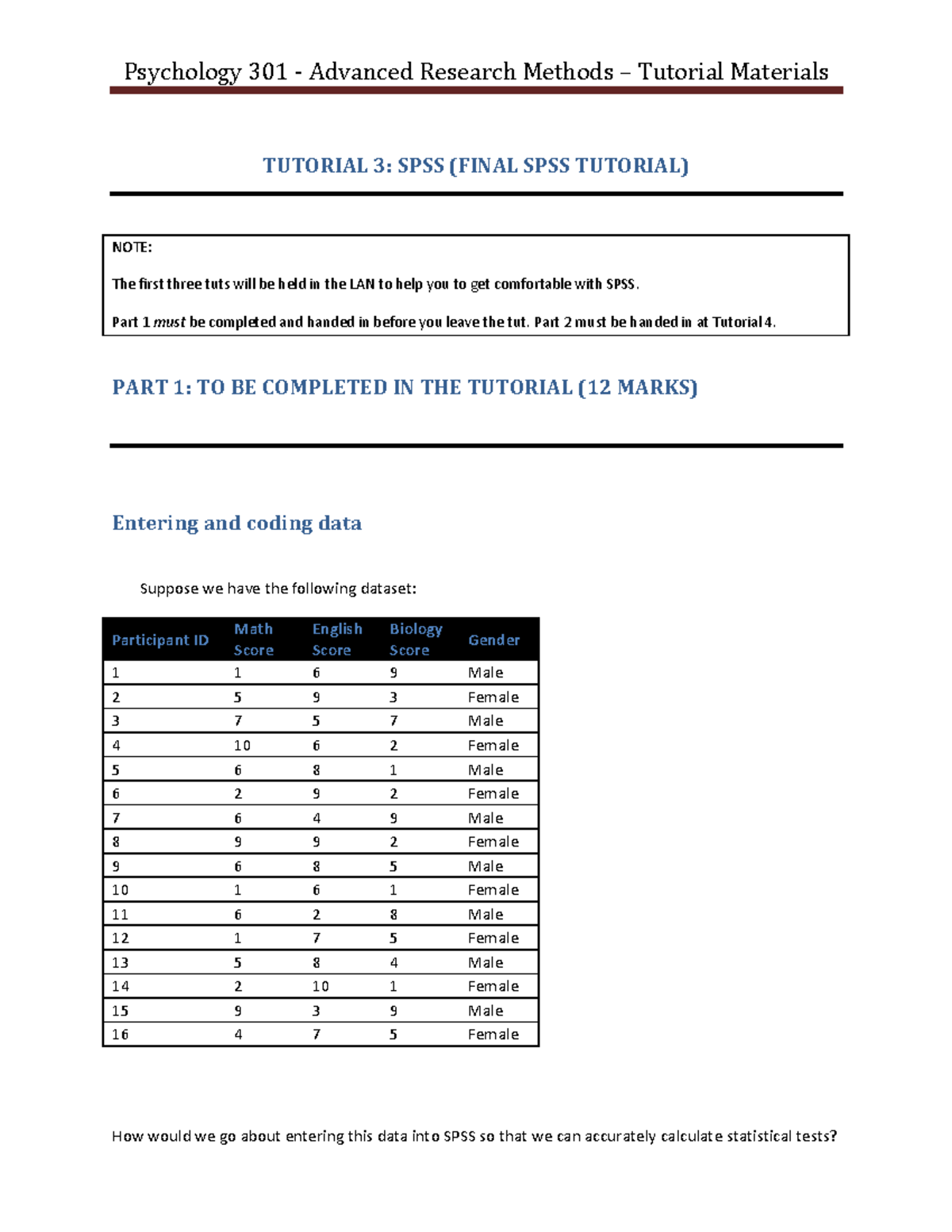 Tutorial 5 - these are statistical observations to prepare for an exam to understand the ...