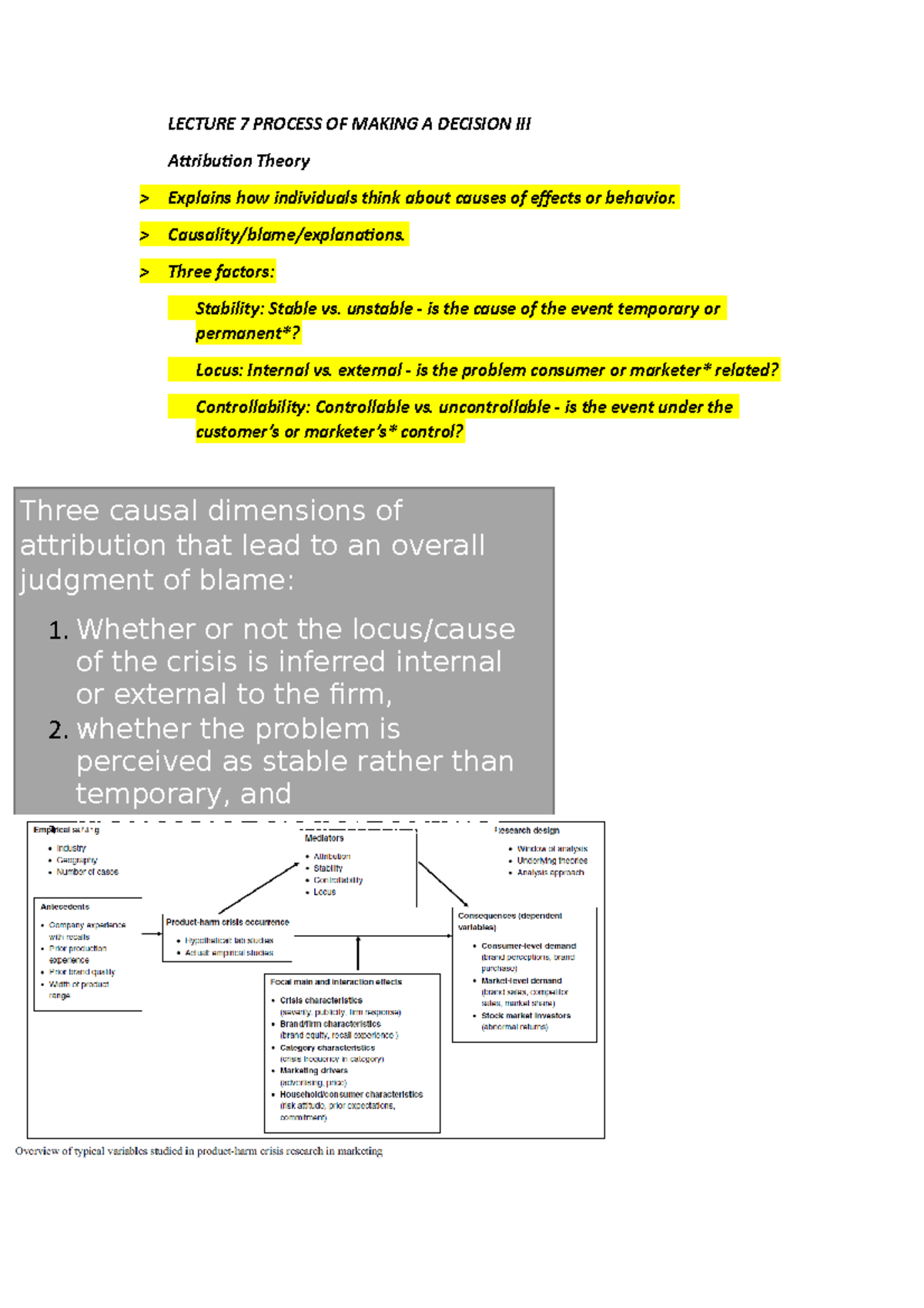 Lectures 8-12 Notes FOR QUIZ - LECTURE 7 PROCESS OF MAKING A DECISION ...