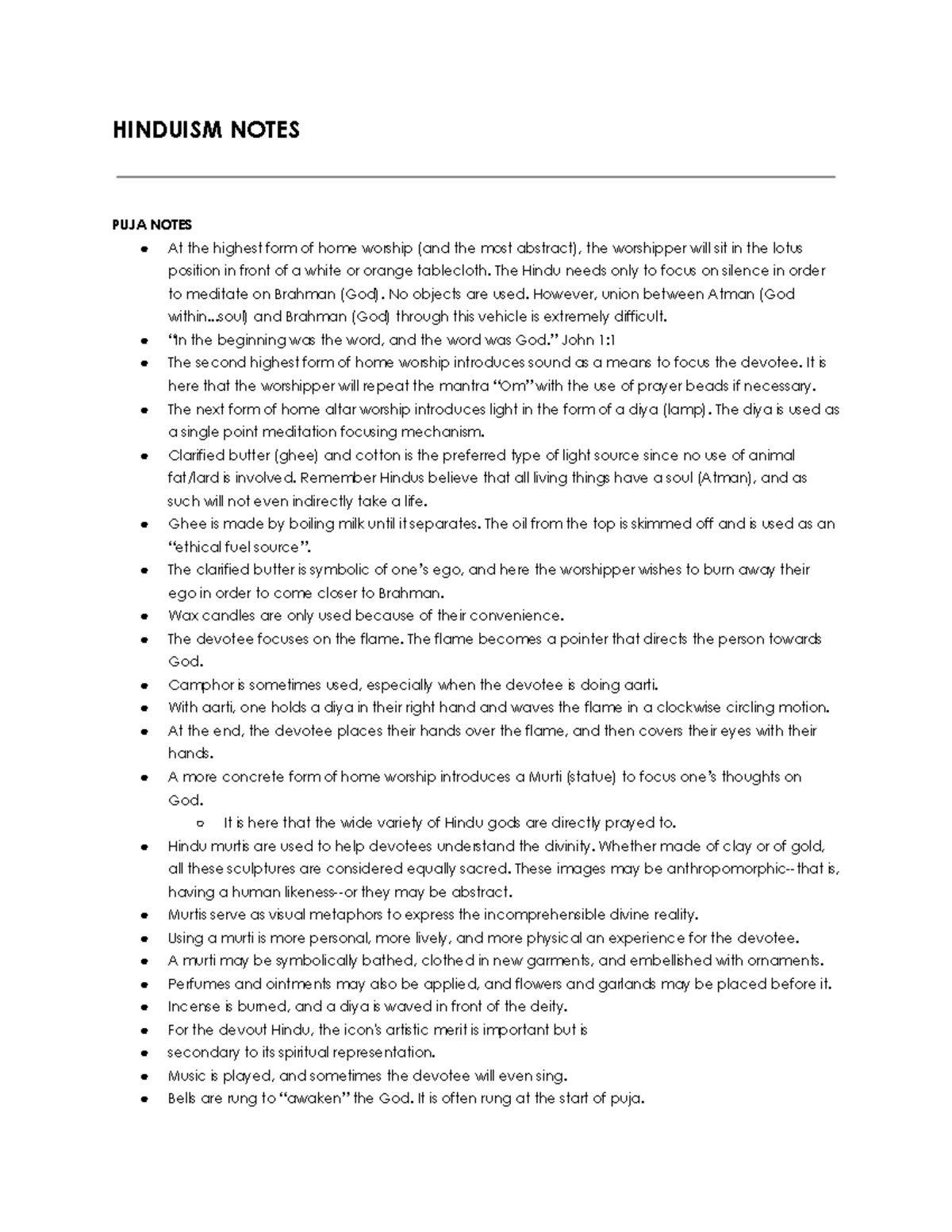 Hinduism Notes - HINDUISM NOTES PUJA NOTES At the highest form of home ...