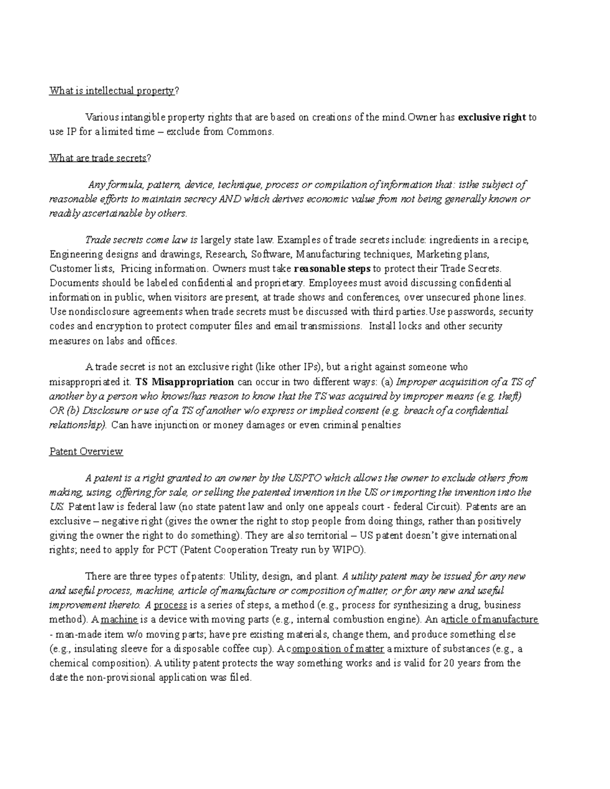 IP Survey Outline - Campbell Fall 2020 - What is intellectual property ...