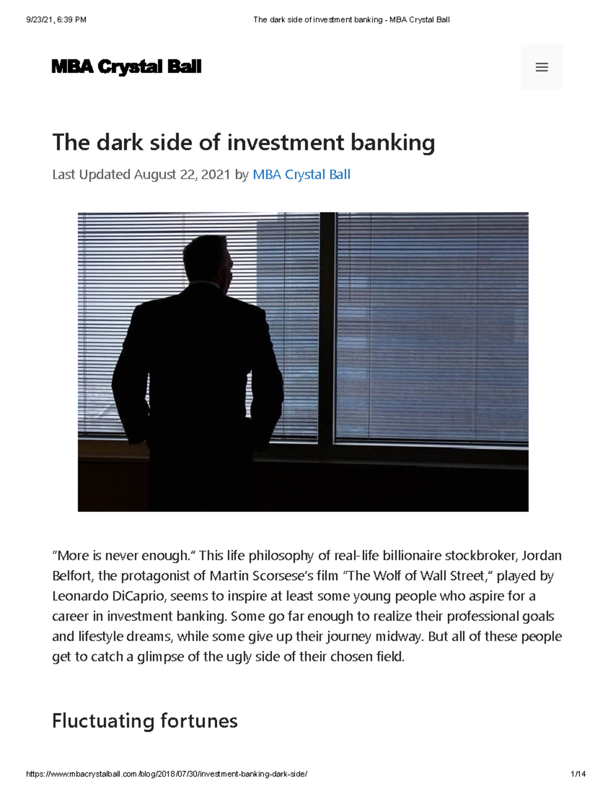 The dark side of investment banking - MBA Crystal Ball - BADM 000 - GU ...