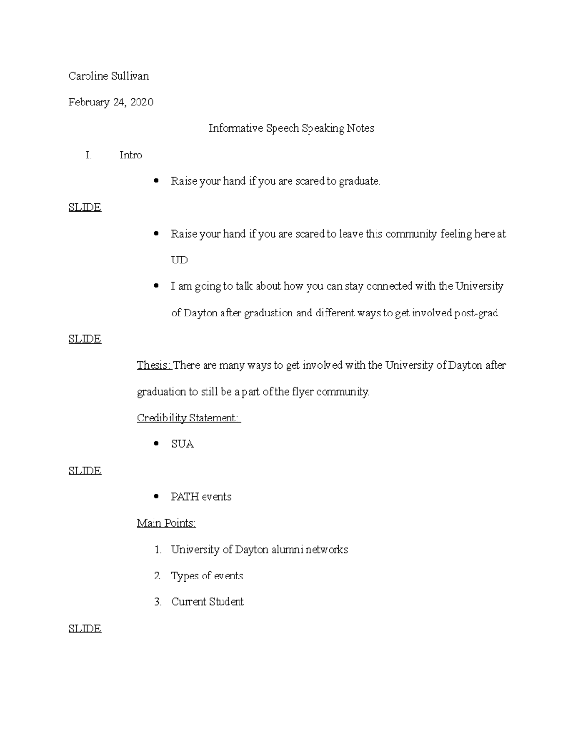 UD Speaking Notes - Caroline Sullivan February 24, 2020 Informative ...