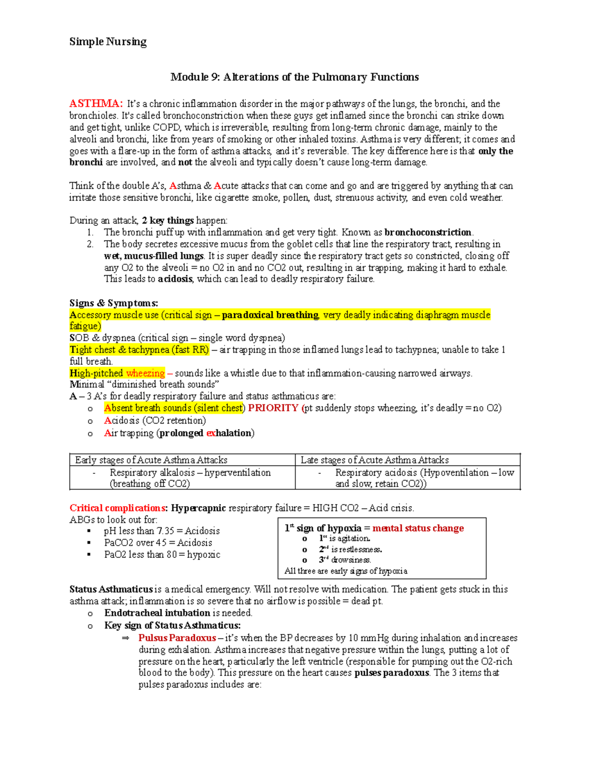Module 9 Patho - Module 9: Alterations of the Pulmonary Functions ...
