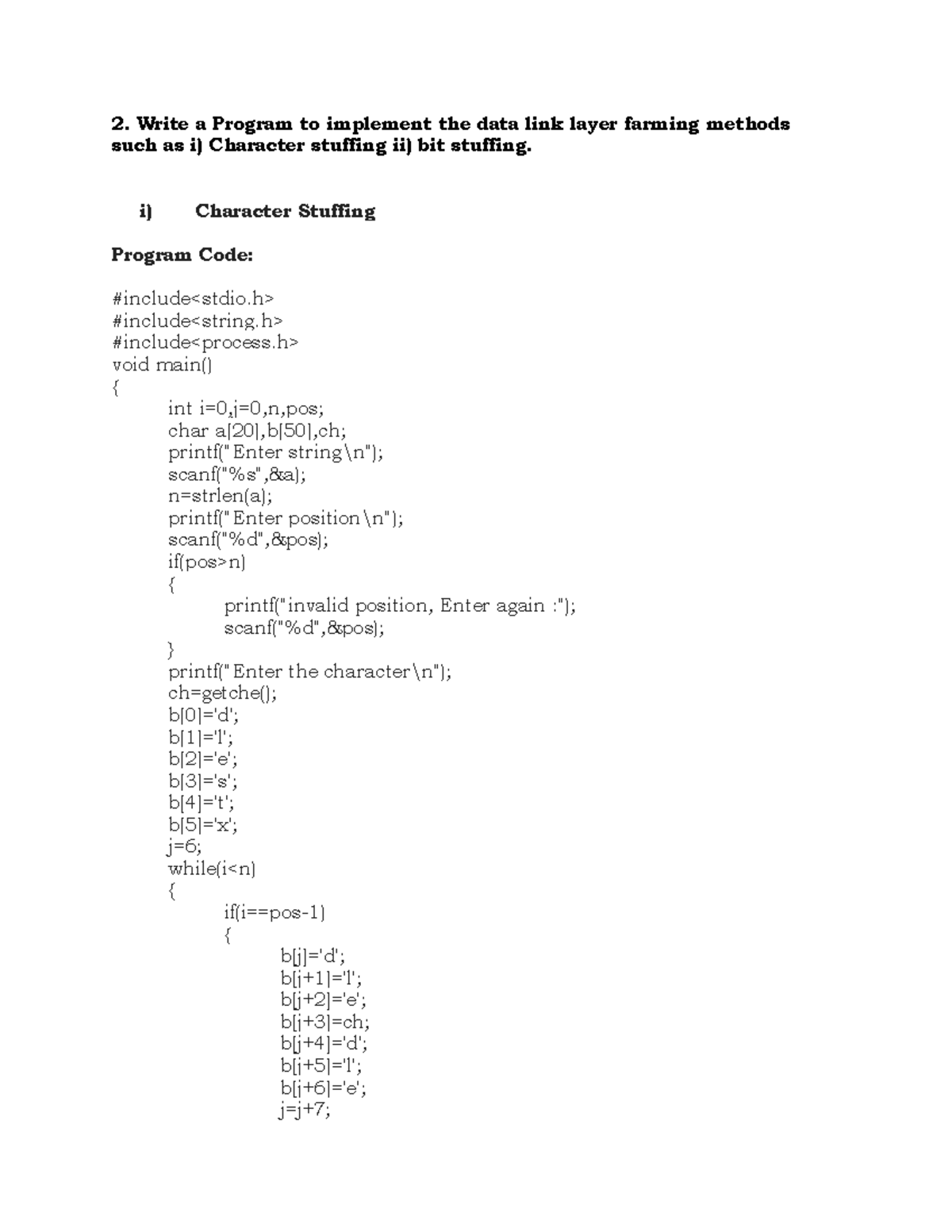 R20 3 1 Cse Cn Lab Manul 2nd To 12th Weeks Write A Program To Implement The Data Link Layer