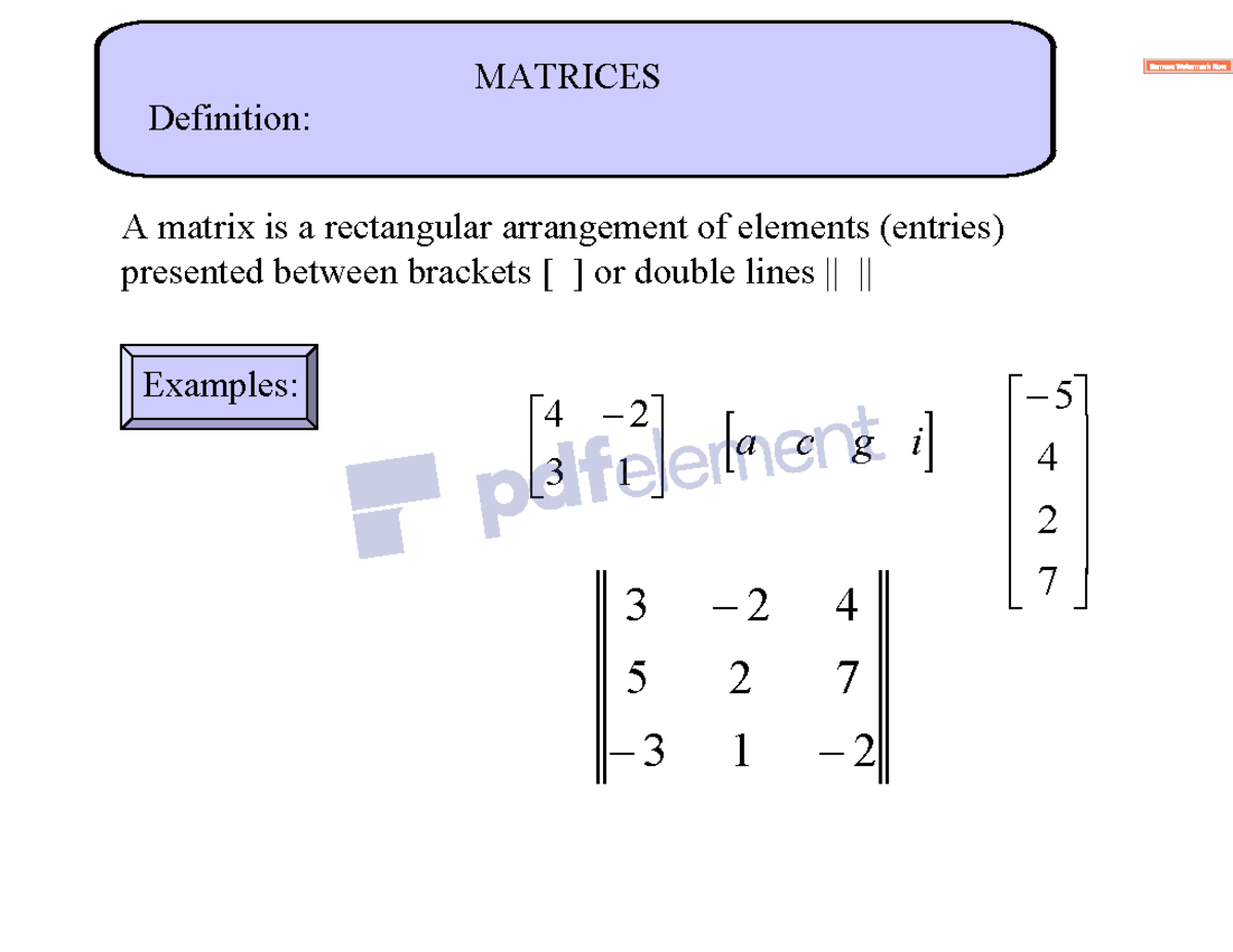 Null-1 - Matrices - MATRICES Definition: A matrix is a rectangular ...
