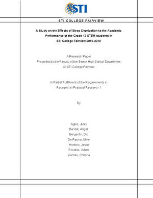 PRACTICAL RESEARCH 1 EXAMPLE FOR STUDENTS - CHAPTER 1 THE PROBLEM AND ...