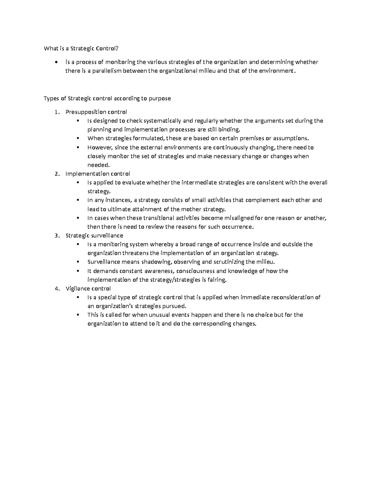 CH 8 Intro - StraMa - What is a Strategic Control? is a process of ...