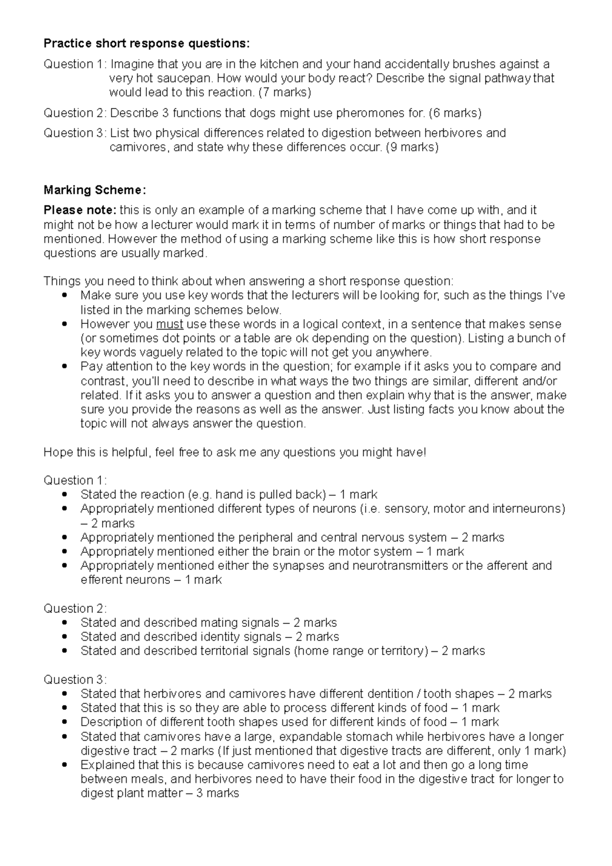 Short response questions week 12 - Practice short response questions ...