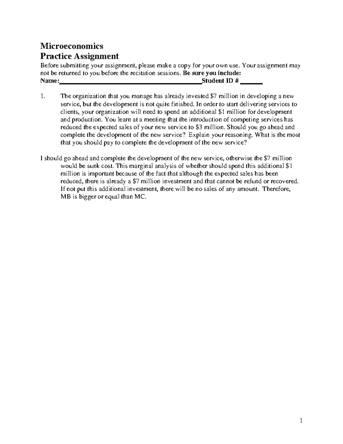 Microeconomics practice assignment - Microeconomics Practice Assignment ...