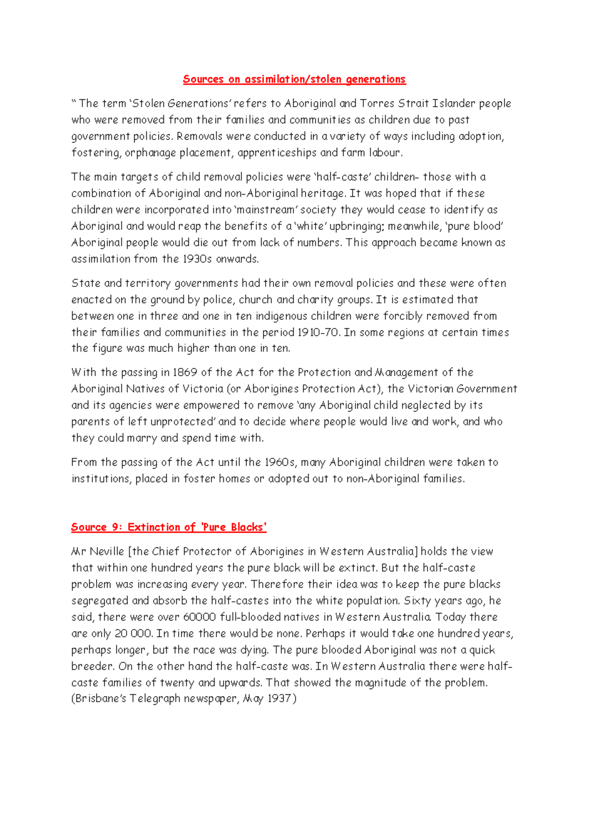 Lesson 2 Assimilation policies sources - Sources on assimilation/stolen ...