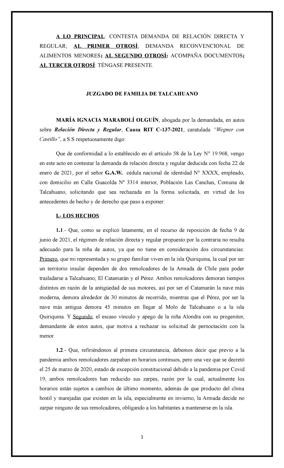 Contestación Relación Directa y regular - A LO PRINCIPAL: CONTESTA ...