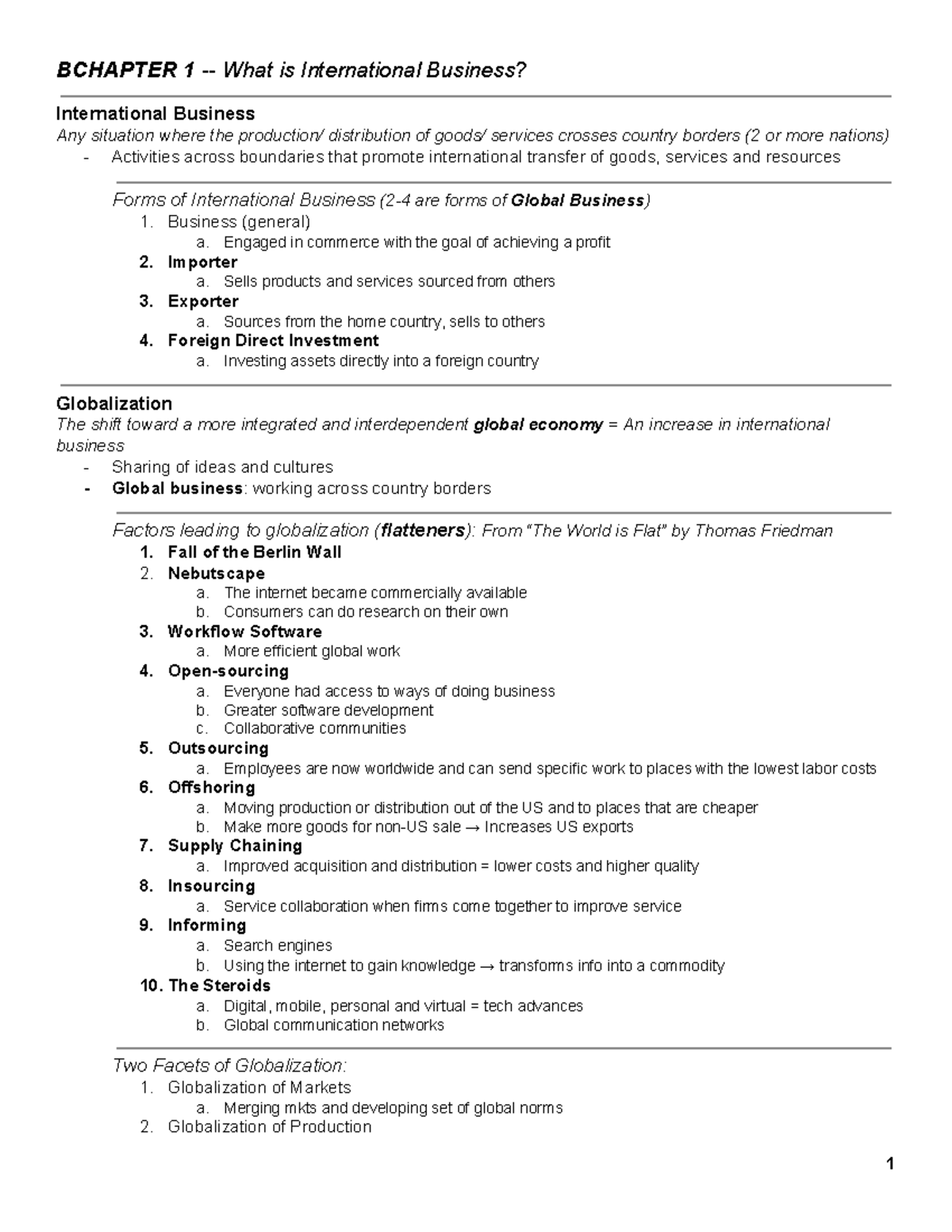 371 Midterm Study Guide - BCHAPTER 1 - What is International Business ...