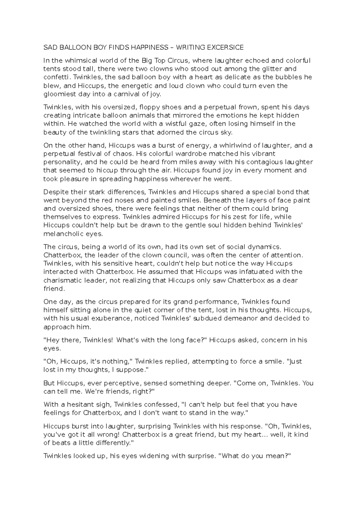 SAD Balloon BOY Finds Happiness – Writing Excersice - SAD BALLOON BOY ...