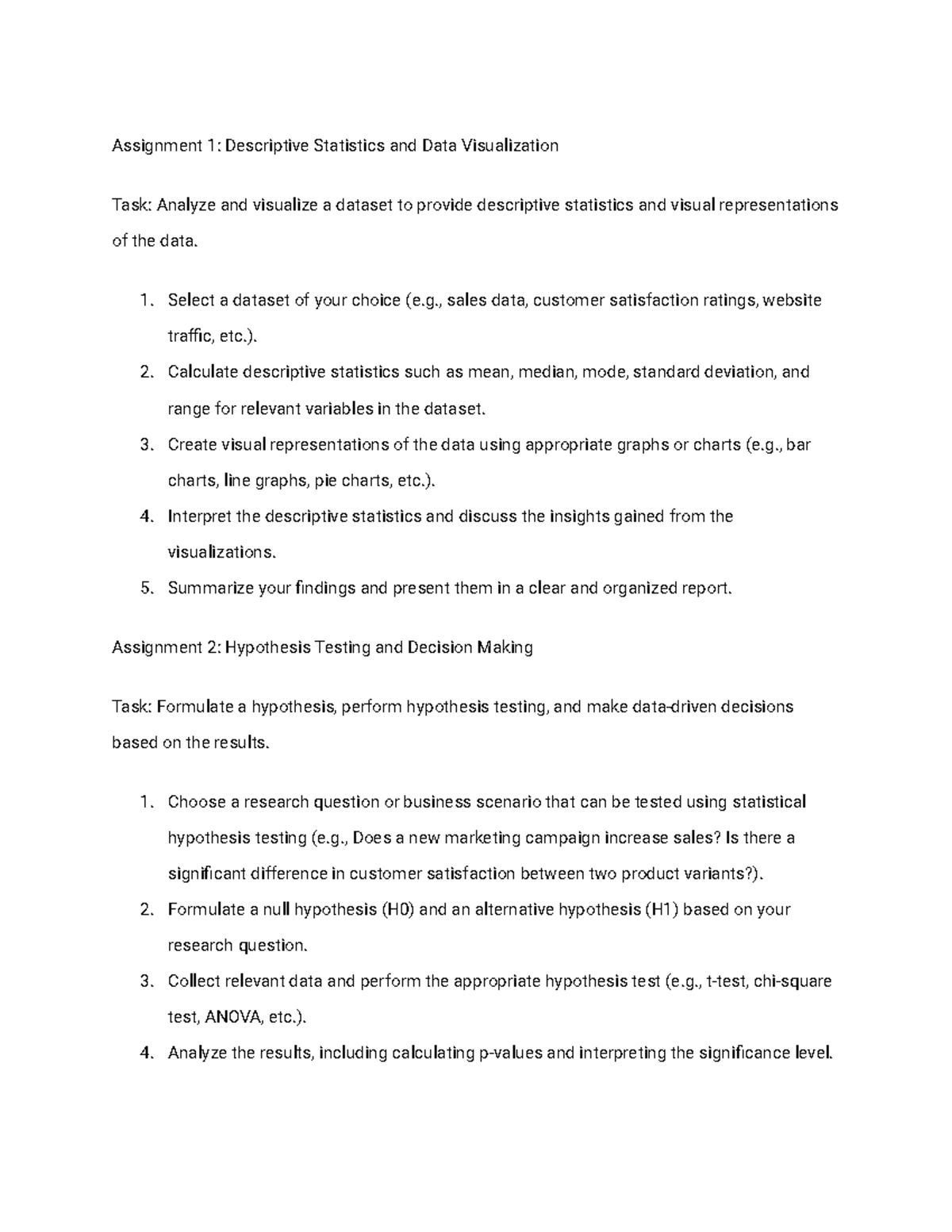 Business Statistics assignments - Assignment 1: Descriptive Statistics and Data Visualization ...