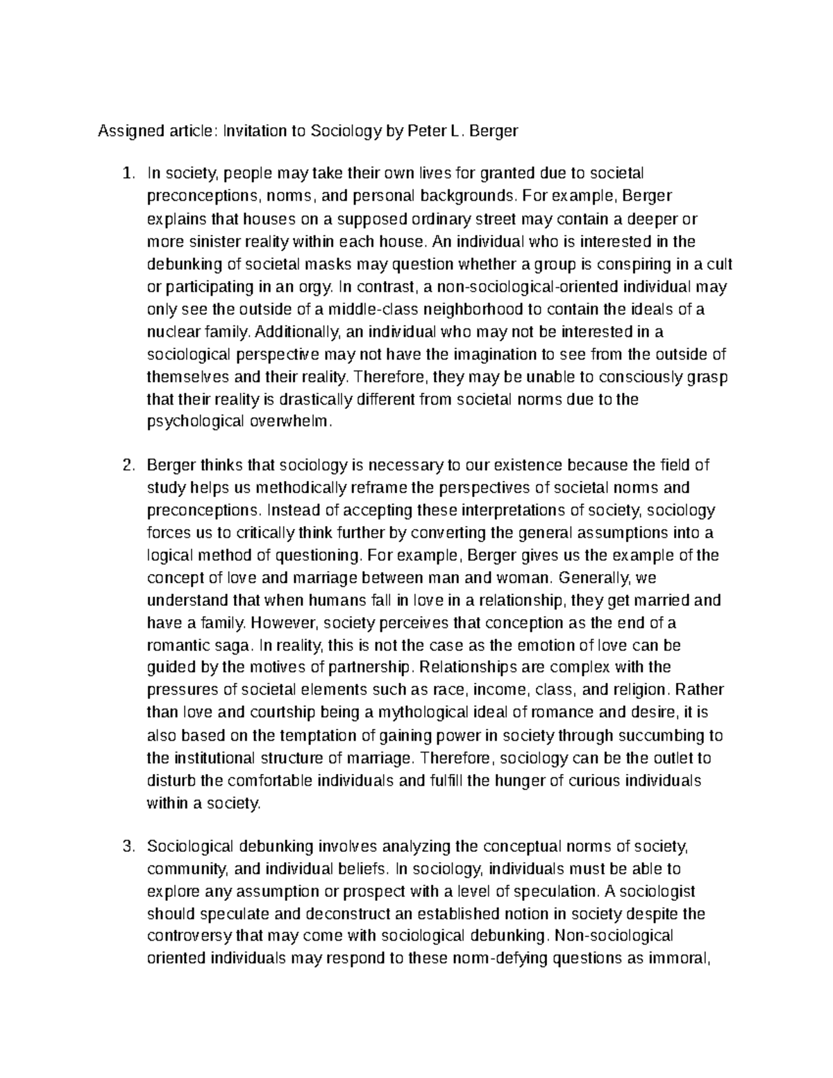 Article Assignment-Invitation to Sociology - Assigned article ...
