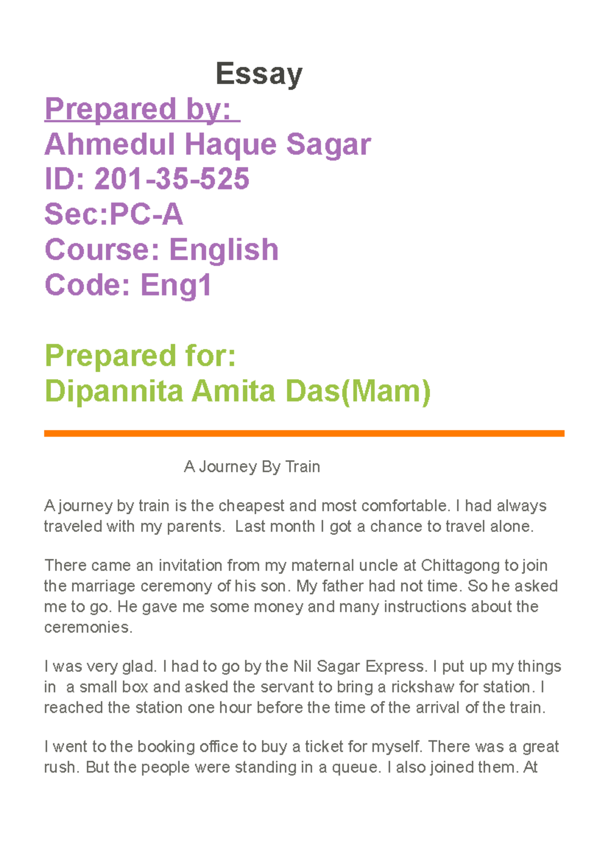 Essay copy copy copy - AAAA - Essay Prepared by: Ahmedul Haque Sagar ID ...