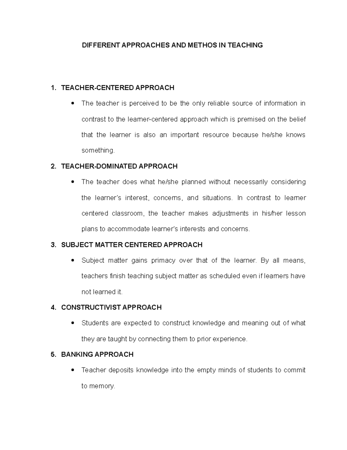 Different Approaches And Methods In Teaching - DIFFERENT APPROACHES AND ...