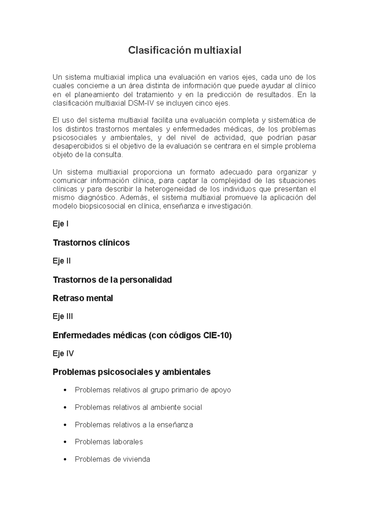 Clasificación multiaxial - para los casos clinicos - Clasificación ...