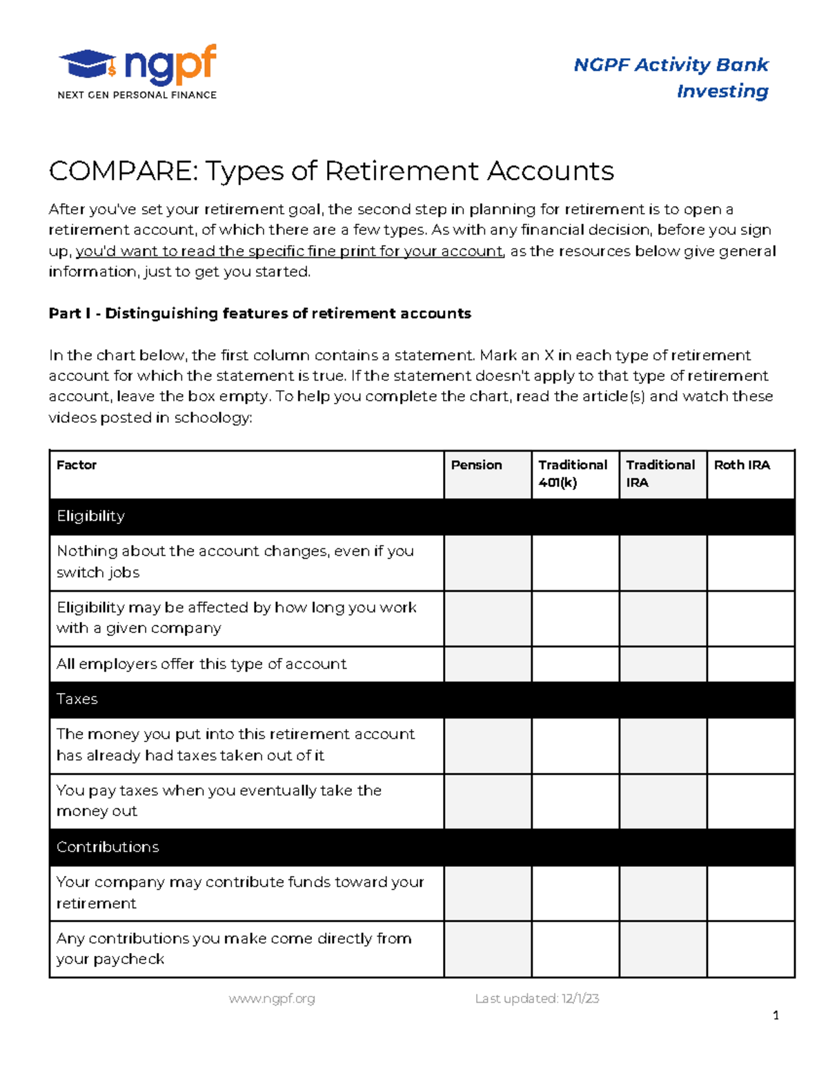 Copy Of Compare Types Of Retirement Accounts NGPF Activity Bank