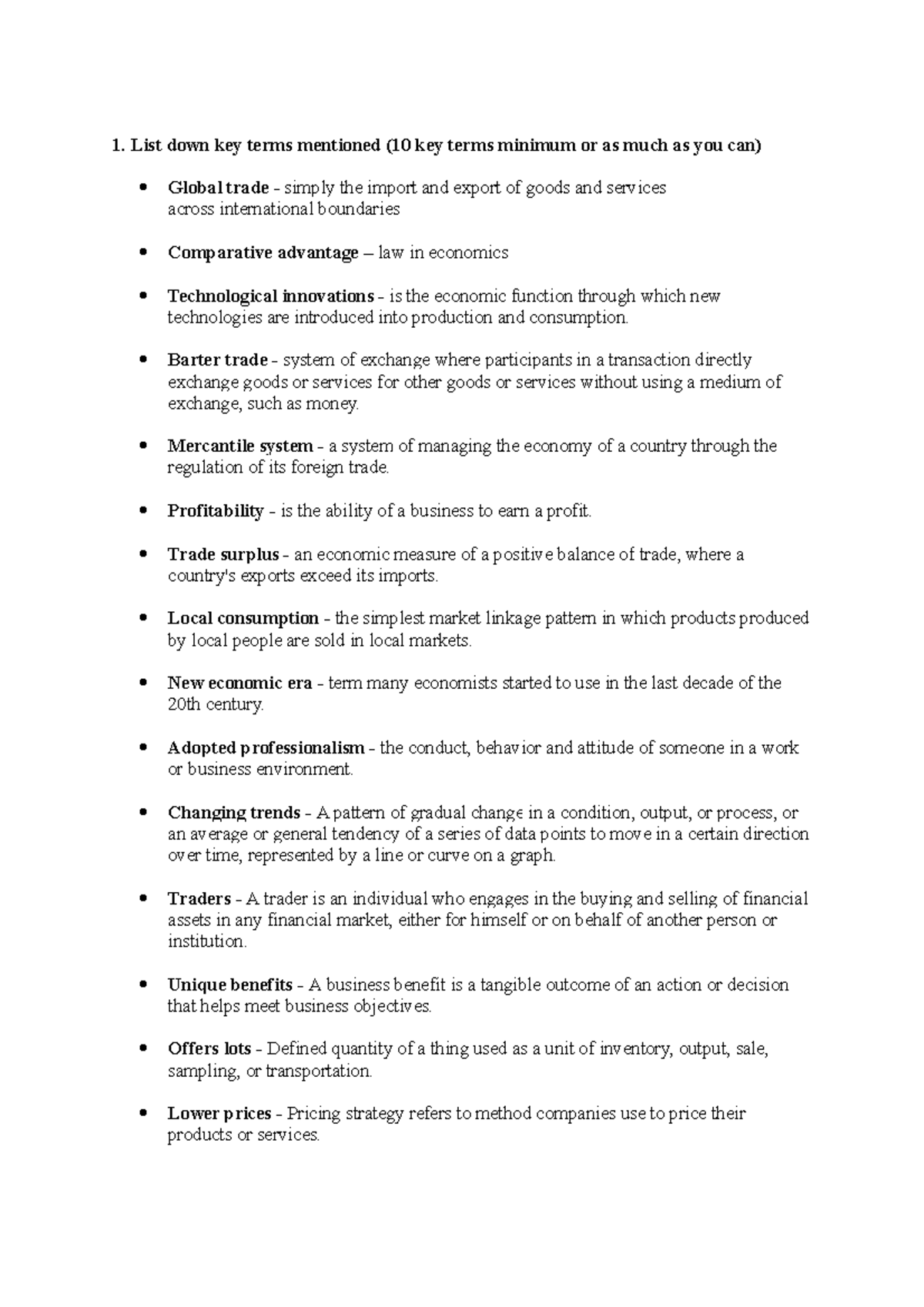 SW1 - lecture - List down key terms mentioned (10 key terms minimum or ...