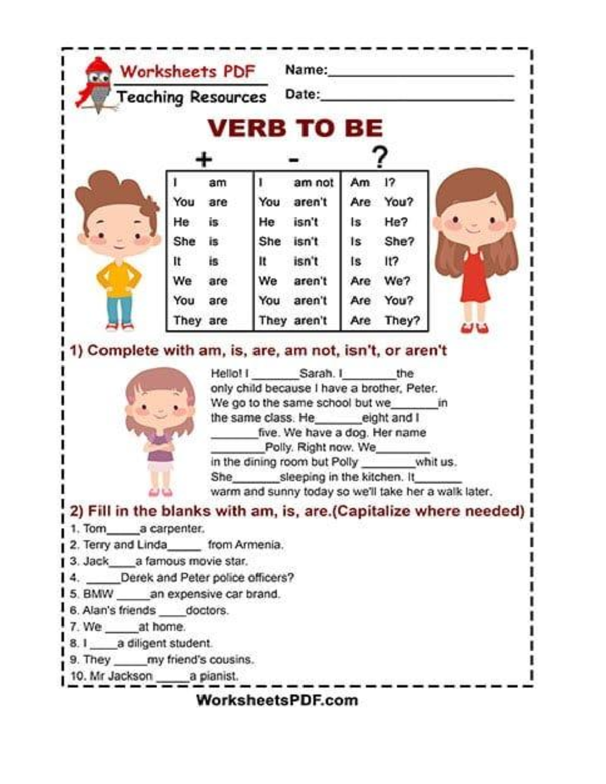 Verb TO BE - verb to be - Worksheets PDF Name: Teaching Resources Date ...