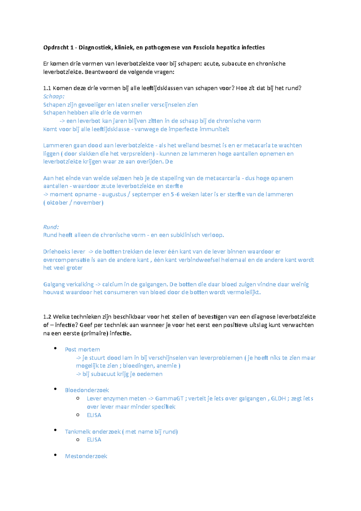 Werkcollege 5 - Leverbot HBS - Opdracht 1 - Diagnostiek, kliniek, en ...