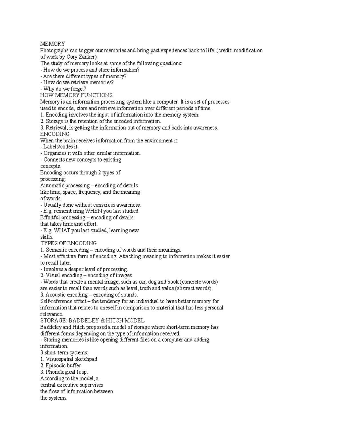 Psychology Chapter 8 - notes - MEMORY Photographs can trigger our ...