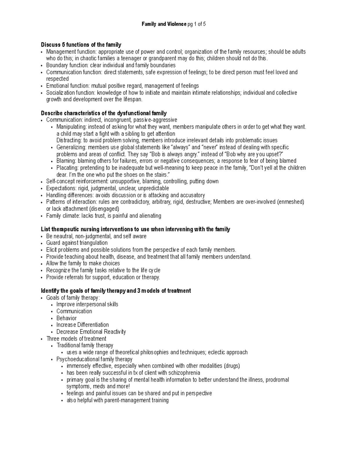 Violence-objectives 12 - Discuss 5 functions of the family Management ...