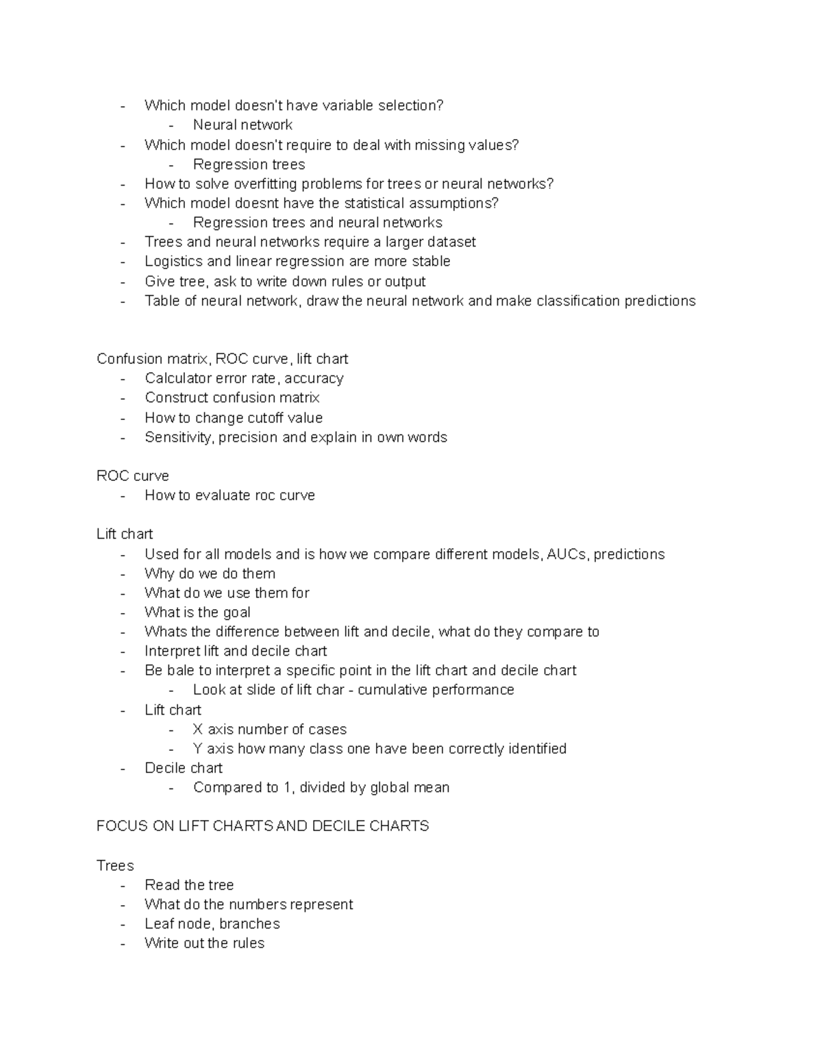 Exam 2 Data Mining Notes Which Model Doesnt Have Variable Selection Neural Network Which