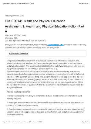 Assignment 1 - Presentation - Laine Harman EDU30014: Health and ...