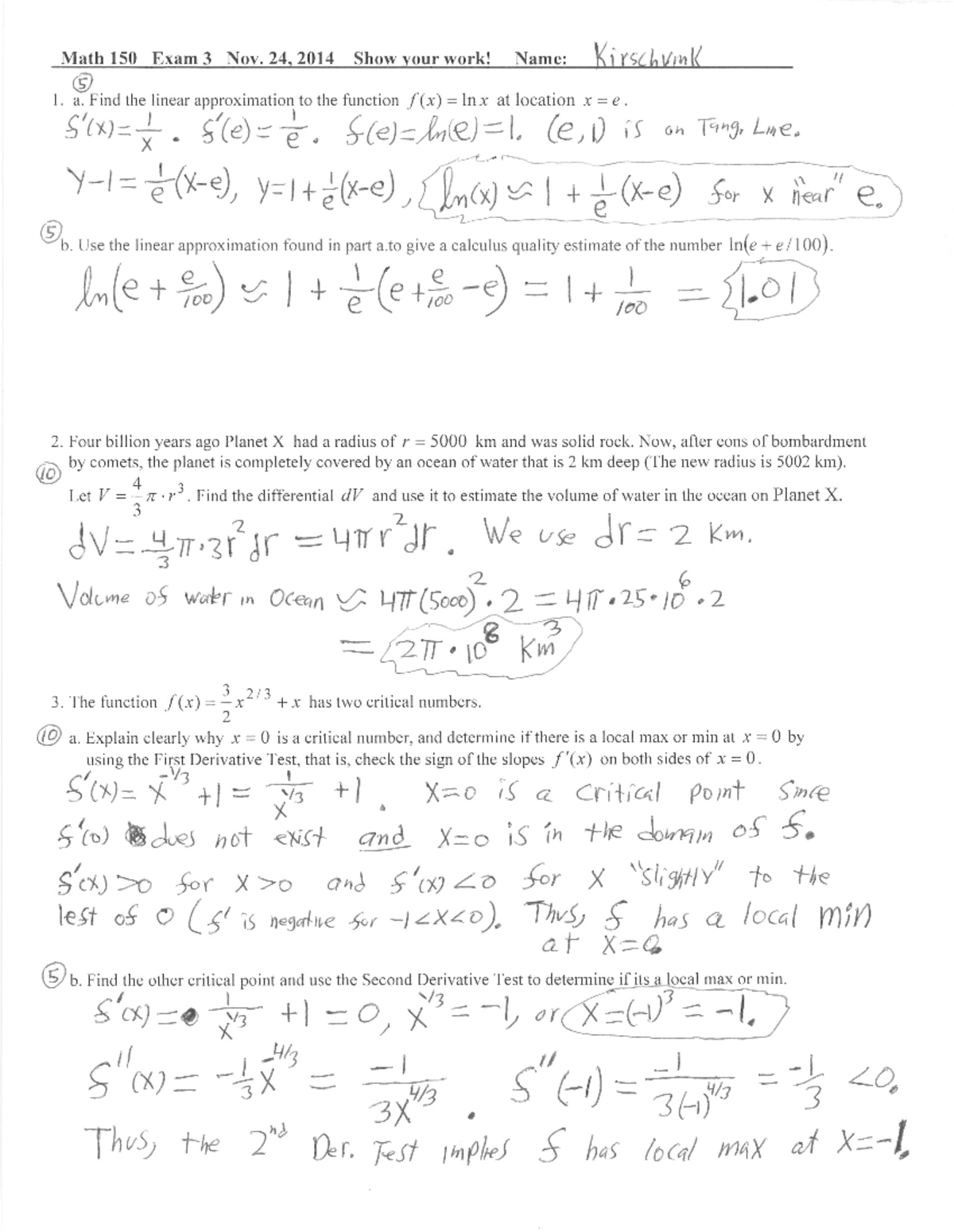 Math 150 Exam 3 Solutions Fall 2014 150 Studocu