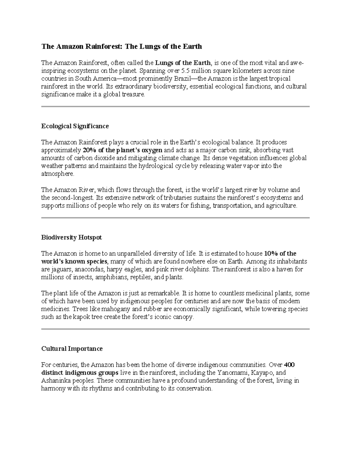 The Amazon Rainforest - geography - The Amazon Rainforest: The Lungs of ...