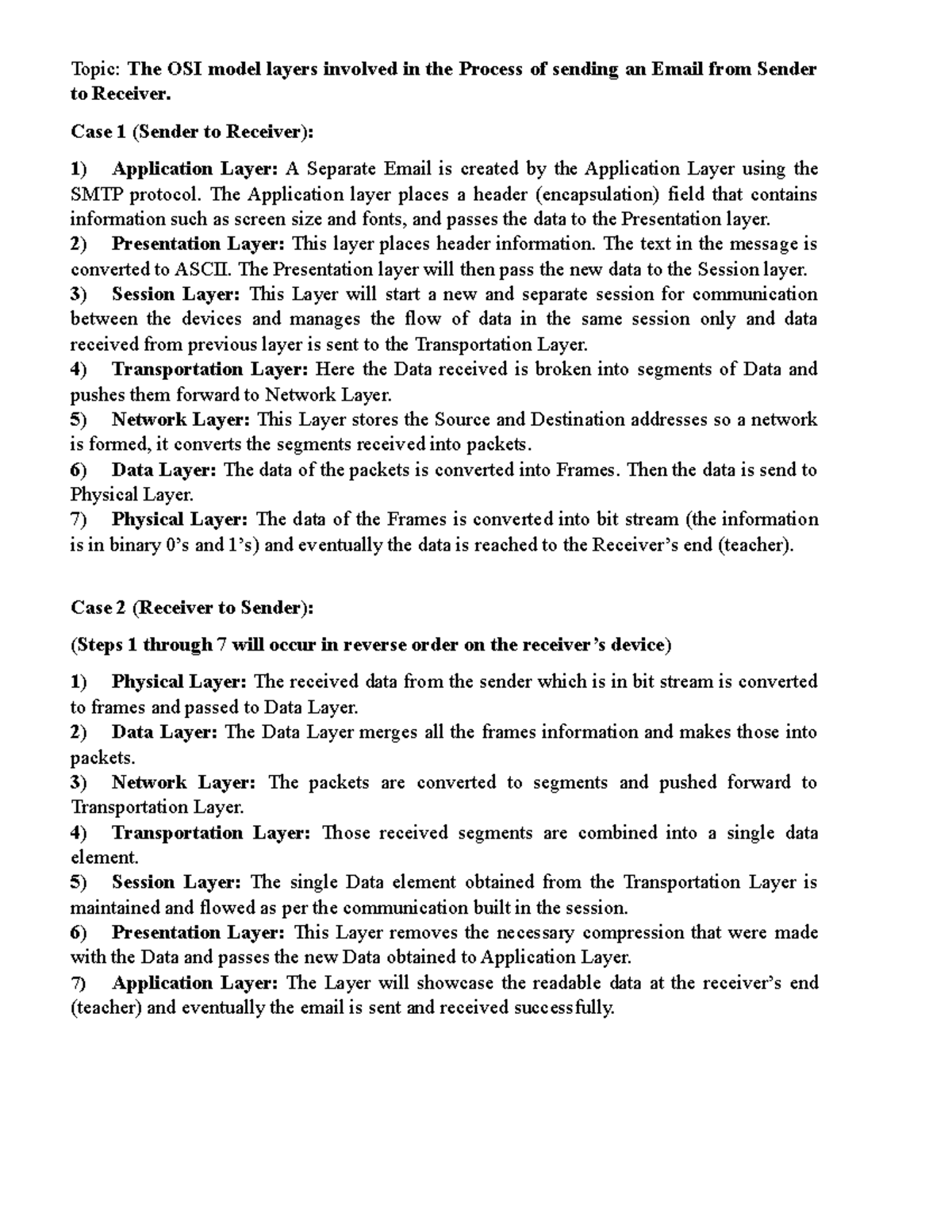 OSI - Osl Layer description - Topic: The OSI model layers involved in ...