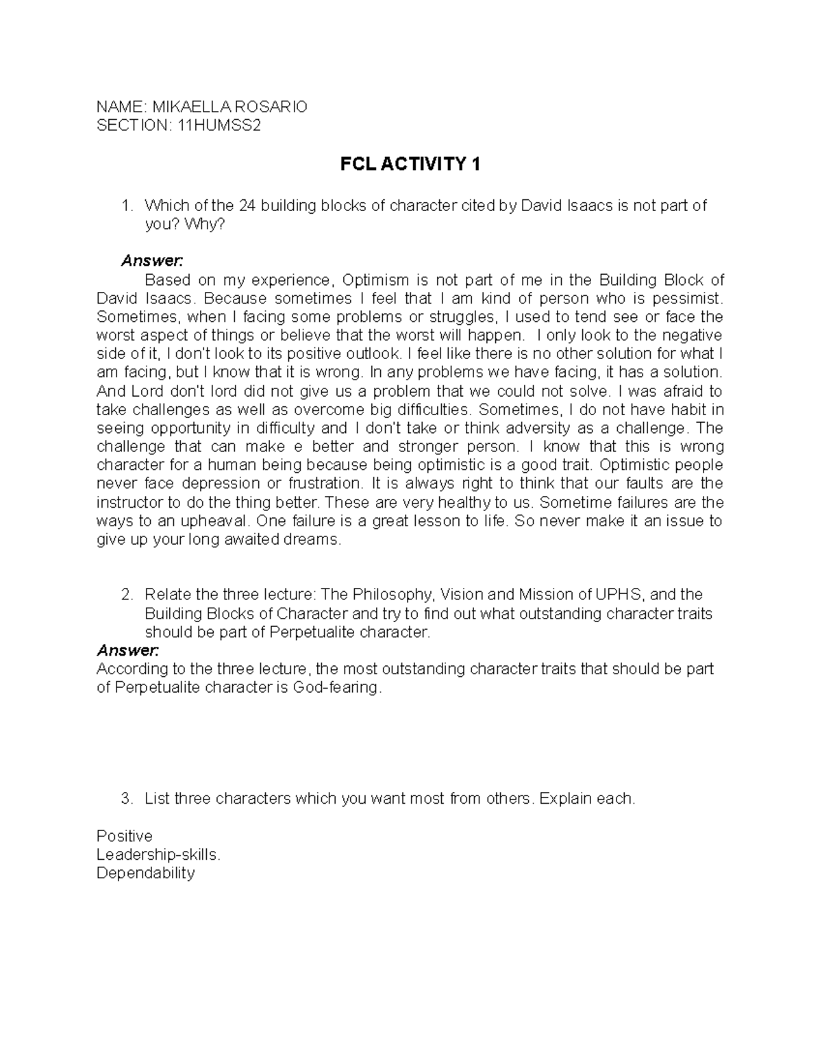 Fcl - sgtuyi - NAME: MIKAELLA ROSARIO SECTION: 11HUMSS FCL ACTIVITY 1 ...