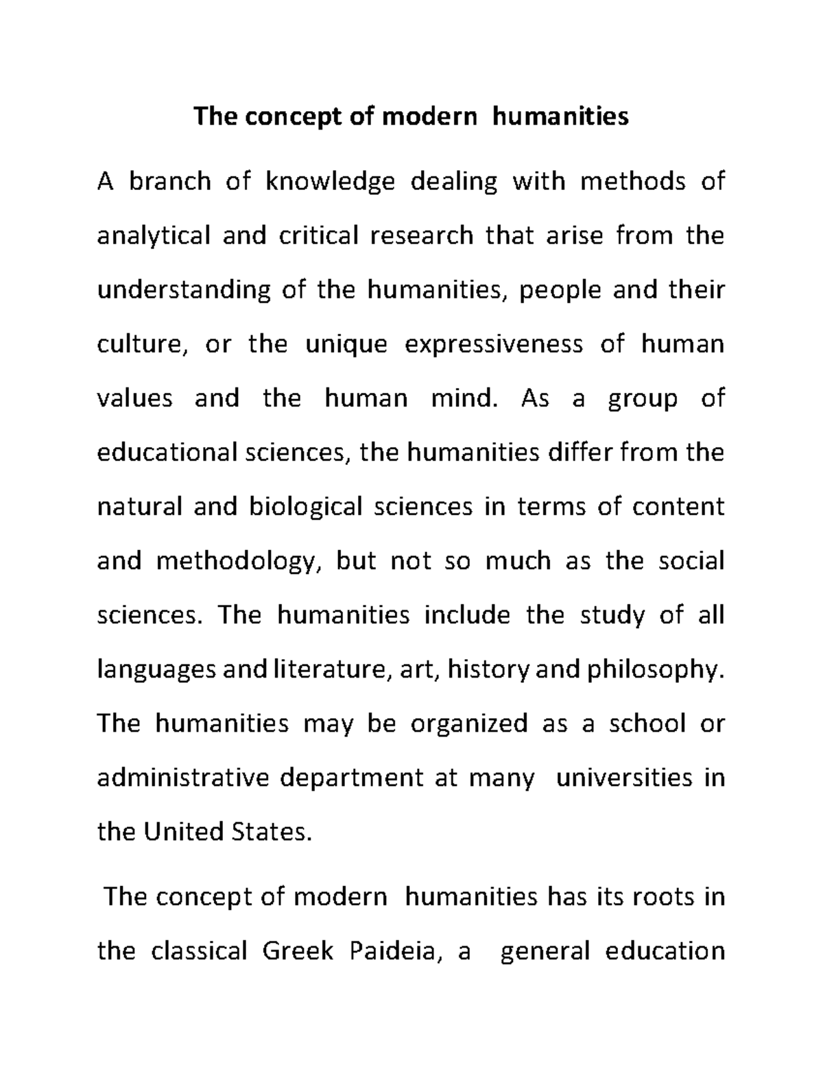 The concept of modern humanities - As a group of educational sciences ...