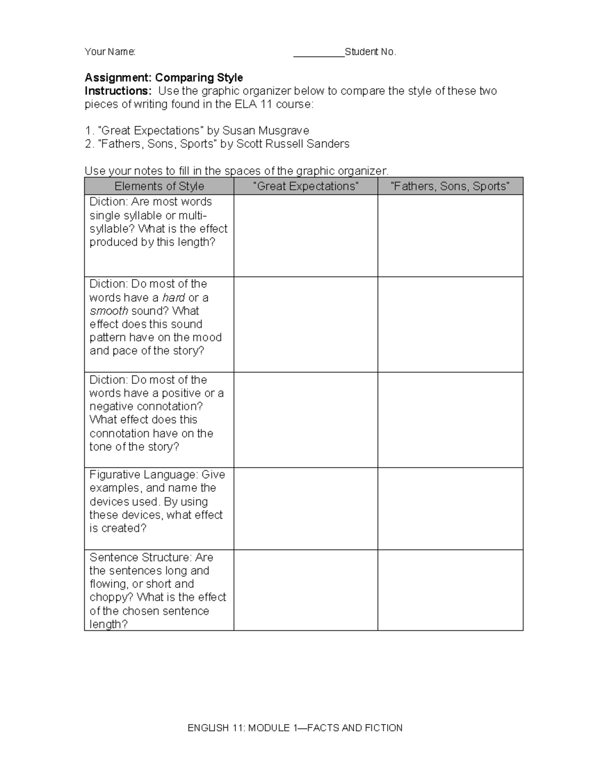 Comparing Style Assignment - Your Name: __________Student No ...