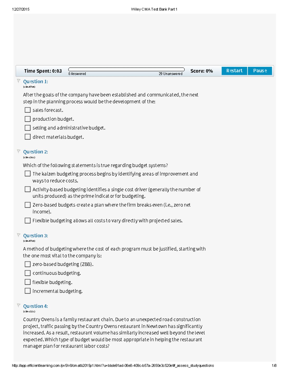 B4 Budgeting Methodologies (Without Answer) - Time Spent: 0:03 0 ...