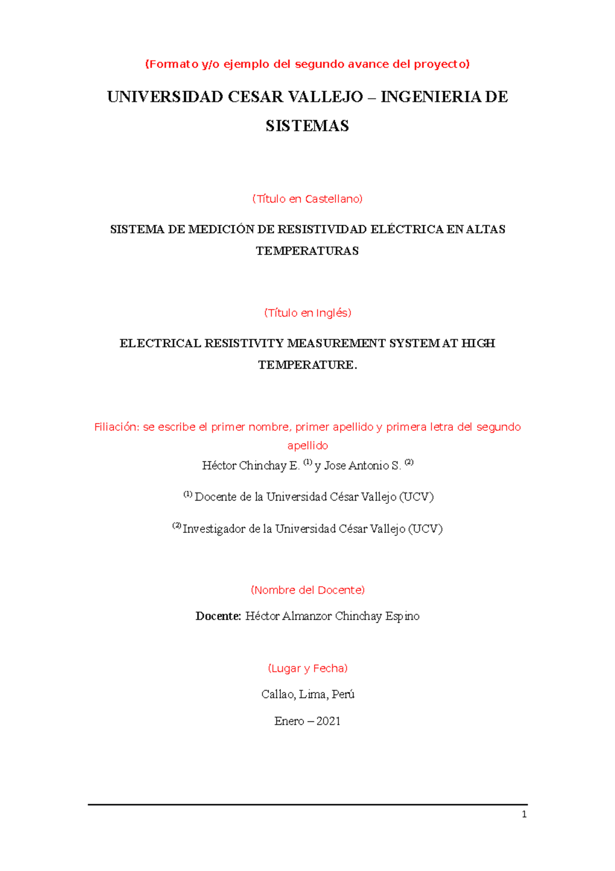 Modelo Segundo Avance Proyecto DE Curso 2021 - (Formato y/o ejemplo del ...