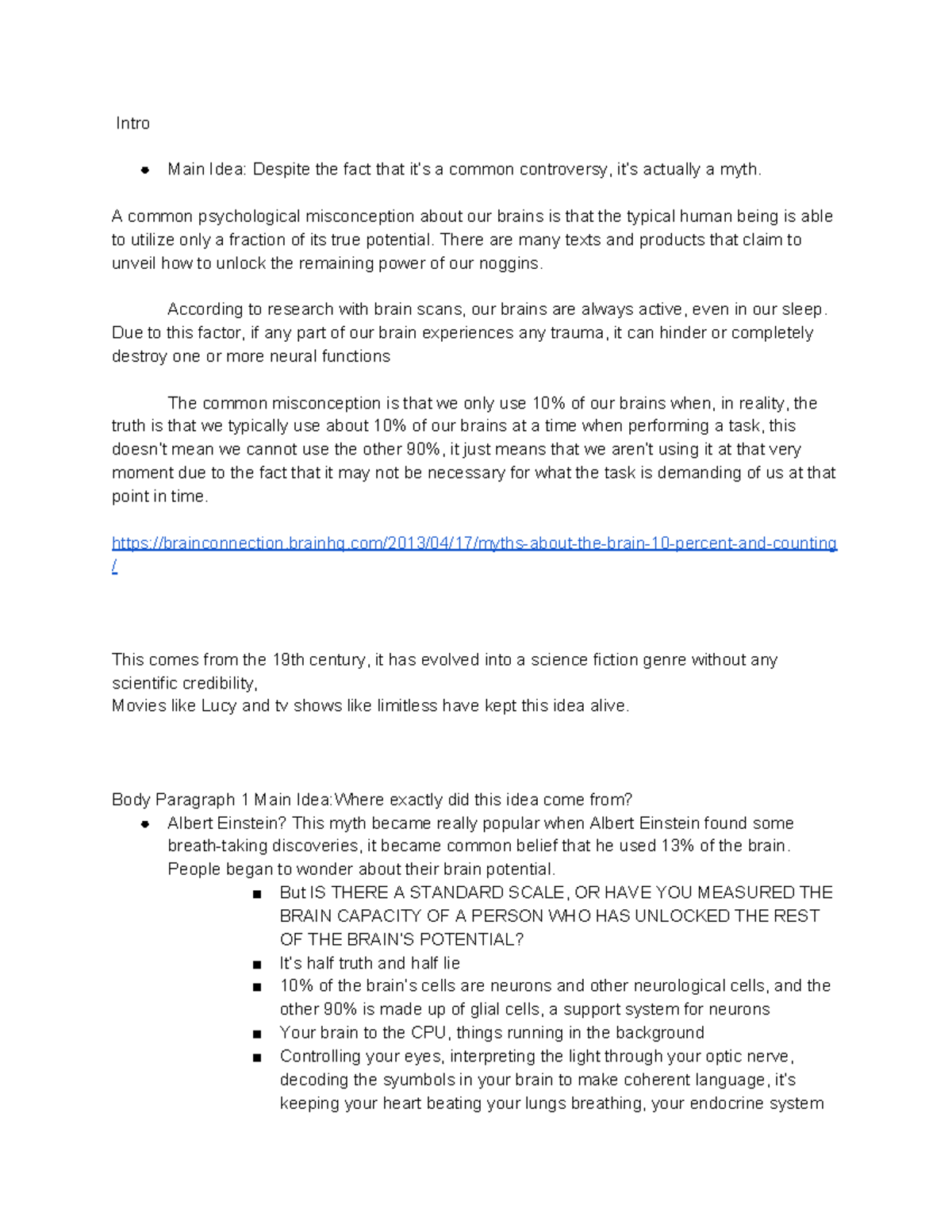 Common Myth Paper We Only Use 10% of our Brains (Notes) - Intro Main ...