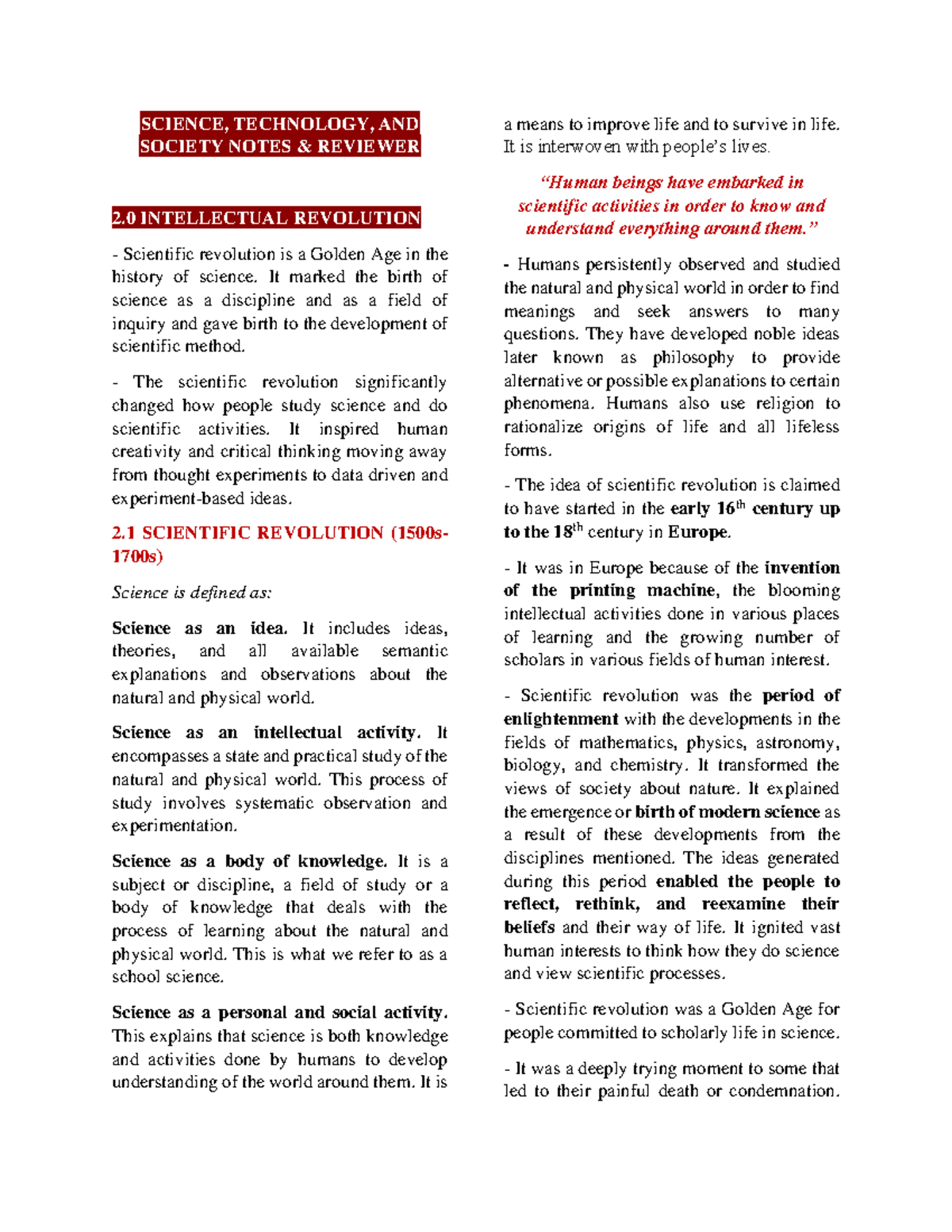 Science, Technology, and Society Notes and Reviewer (Lesson 2-7 ...