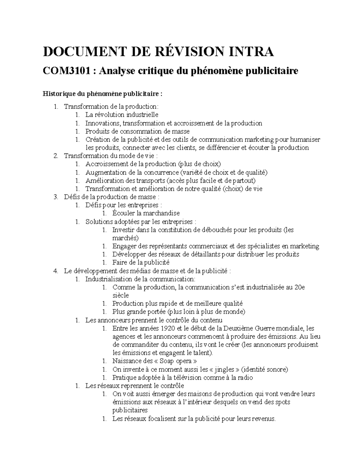 COM3130 - RÉ Vision Final EXAM 2 - DOCUMENT DE RÉVISION INTRA COM3101 ...