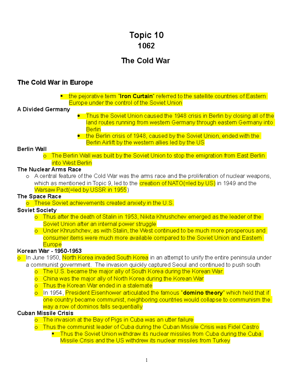Topic 10-The Cold War-1062 - Topic 10 1062 The Cold War The Cold War in ...