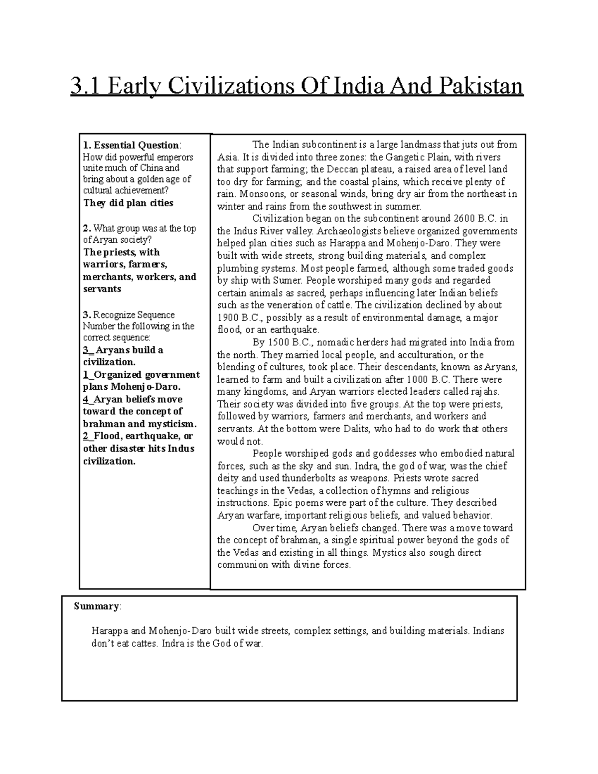 3.1 Early Civilizations Of India And Pakistan - 3 Early Civilizations ...