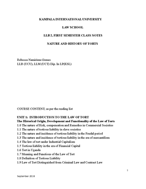 Law of torts notes - BRIEF - Law of torts notes The Law of Tort ...