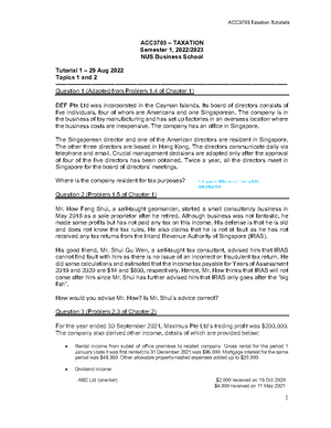 Group Projec - 1 ACC 3703 - TAXATION Semester 1, 2022/ NUS Business ...