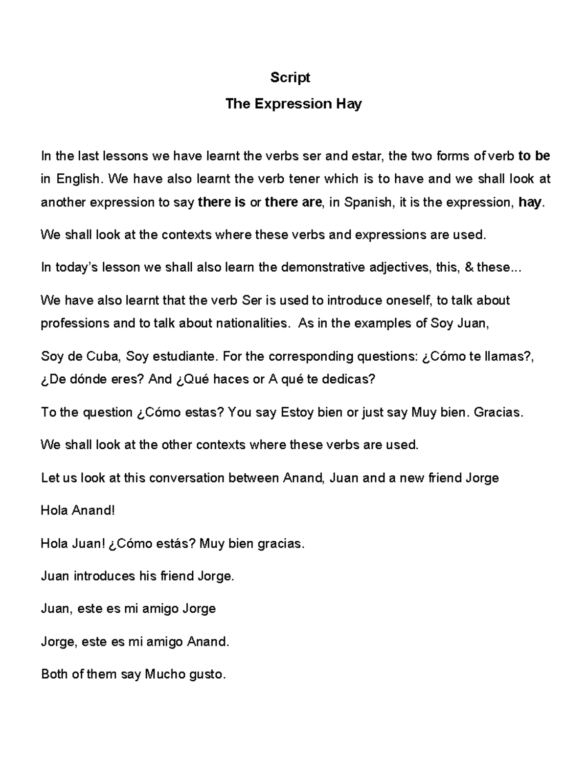 W2-L4 - Script-The Expression Hay - Script The Expression Hay In the ...