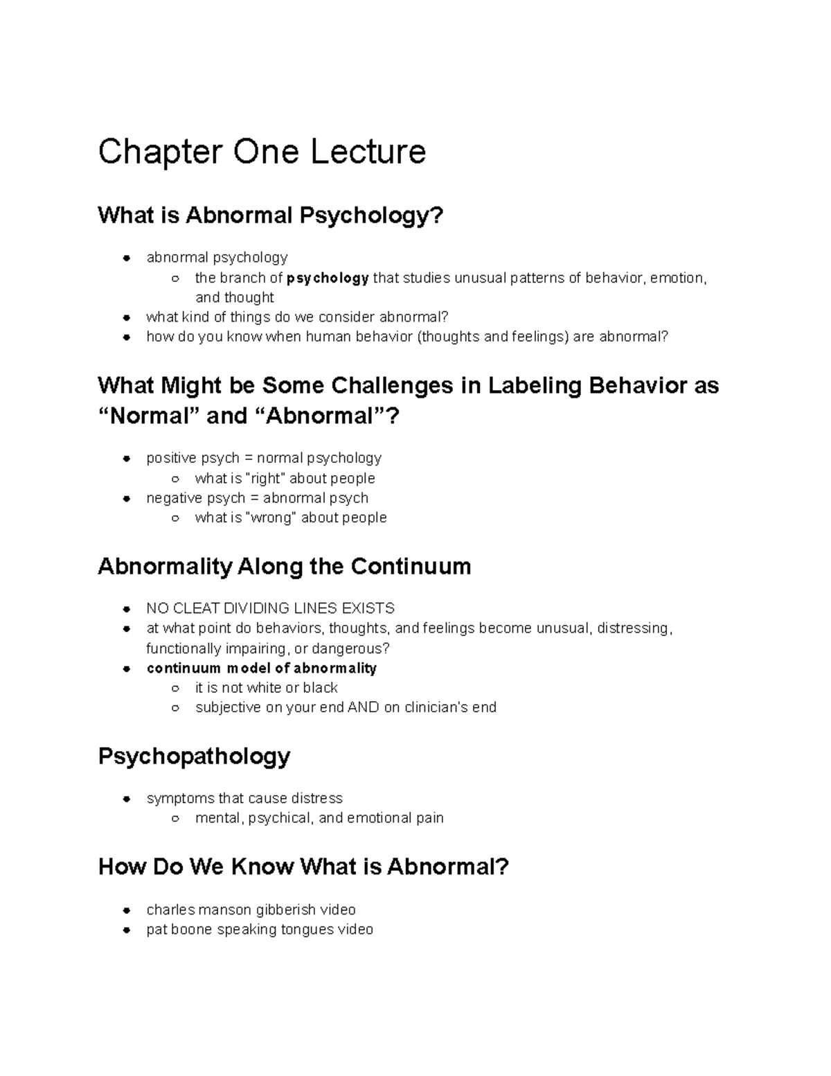 Psy 215 - abnormal psych - Chapter One Lecture What is Abnormal ...