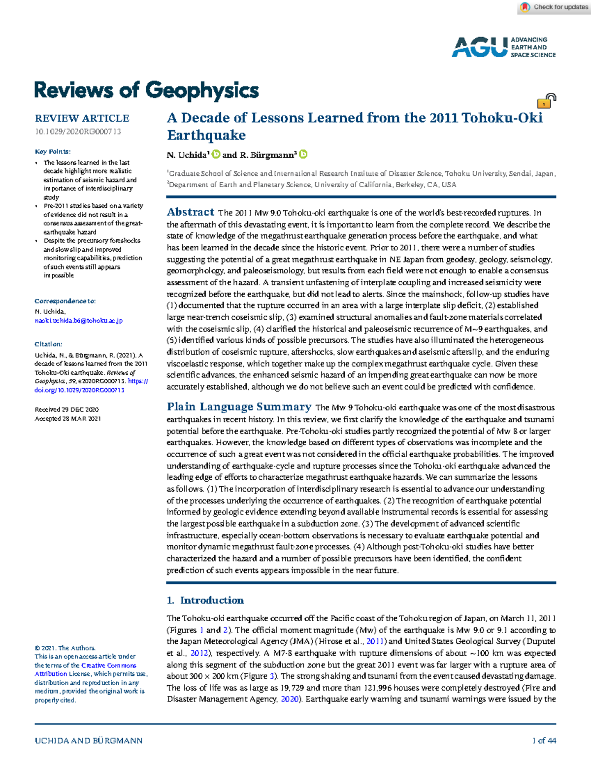 Reviews of Geophysics - 2021 - Uchida - A Decade of Lessons Learned ...