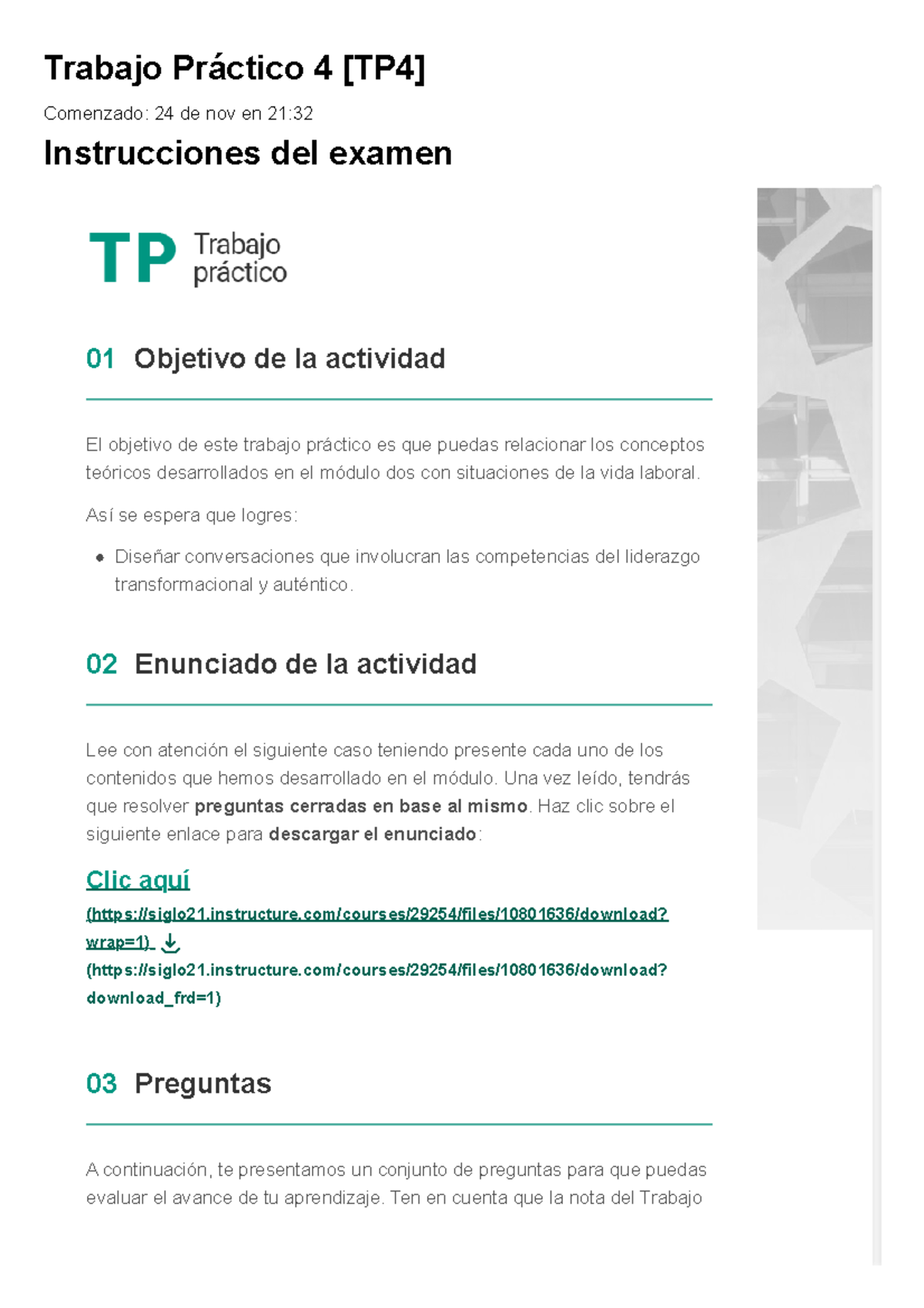 Examen Trabajo Práctico 4 [TP4] gy l 81.67 - Trabajo Práctico 4 [TP4] Comenzado: 24 de nov en 21 ...