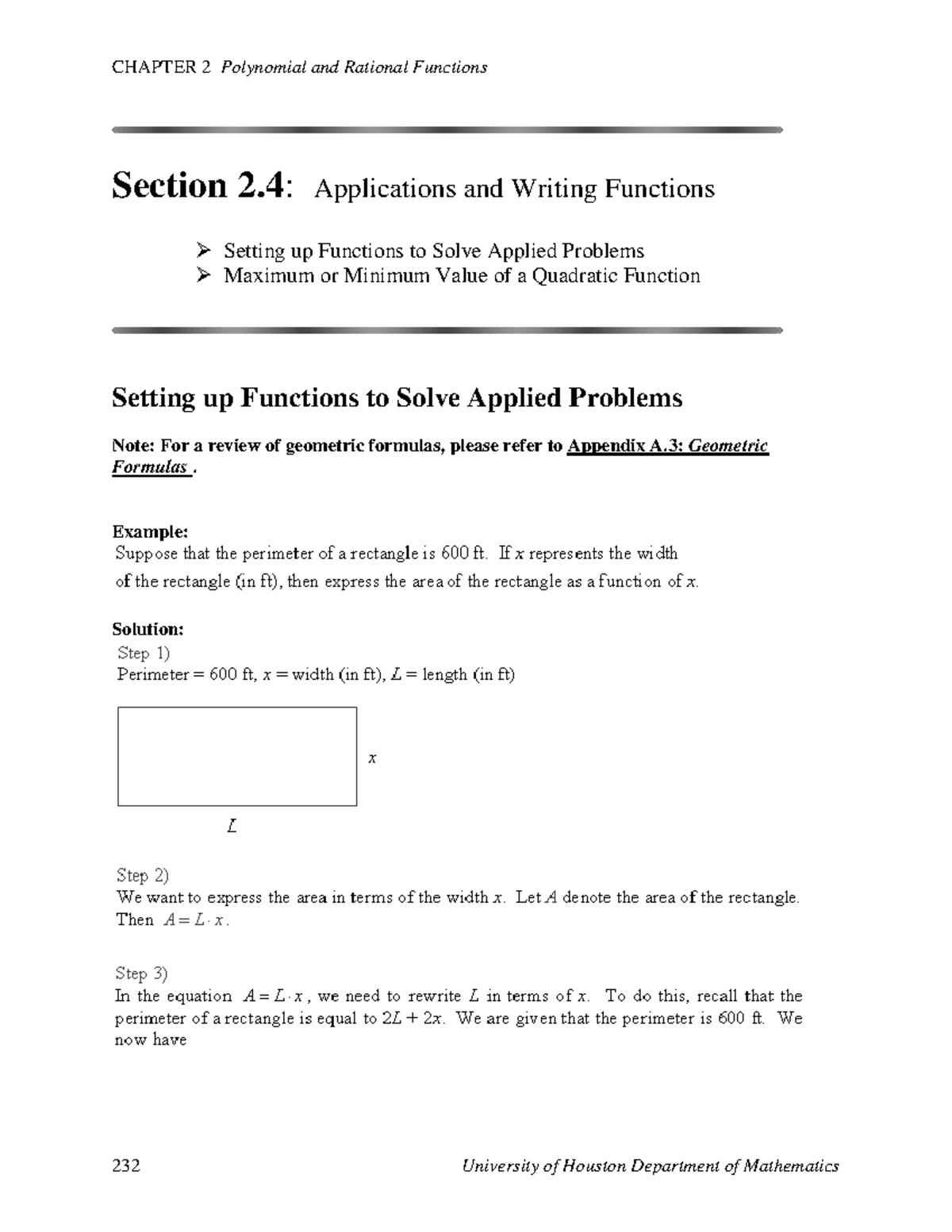 Applications and Writing Functions Section 2.4 - Example: Solution: 232 ...